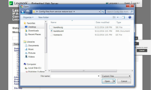 Restoring solutions, licenses, and configuration settings | Lexmark CX725