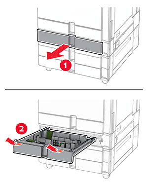 Replacing the size guides in the optional 550‑sheet tray | Lexmark XC9655