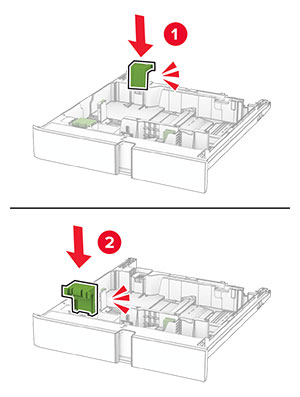 Replacing the size guides in the optional 550‑sheet tray | Lexmark XC9655